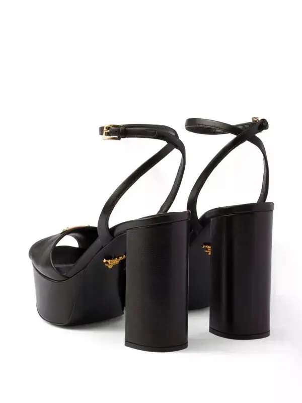 Prada Nappa Leather Platform Sandals With Ankle Straps - Black