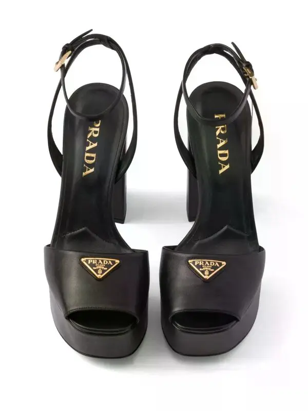 Prada Nappa Leather Platform Sandals With Ankle Straps - Black