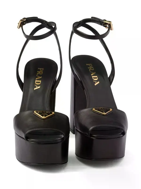 Prada Nappa Leather Platform Sandals With Ankle Straps - Black