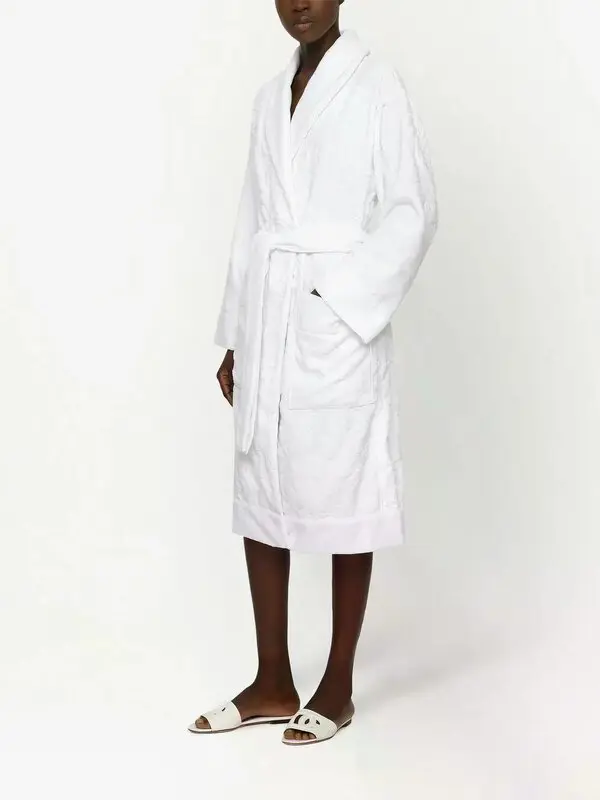 Dolce & Gabbana Terry Cotton Jacquard Bath Robe - White