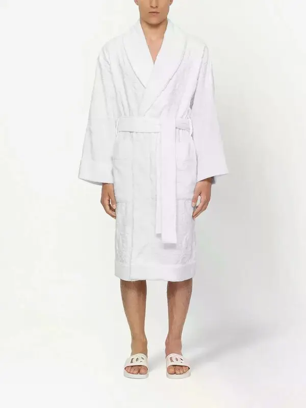 Dolce & Gabbana Terry Cotton Jacquard Bath Robe - White