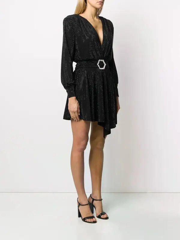 Philipp Plein Belted Long-sleeve Mini Dress - Black