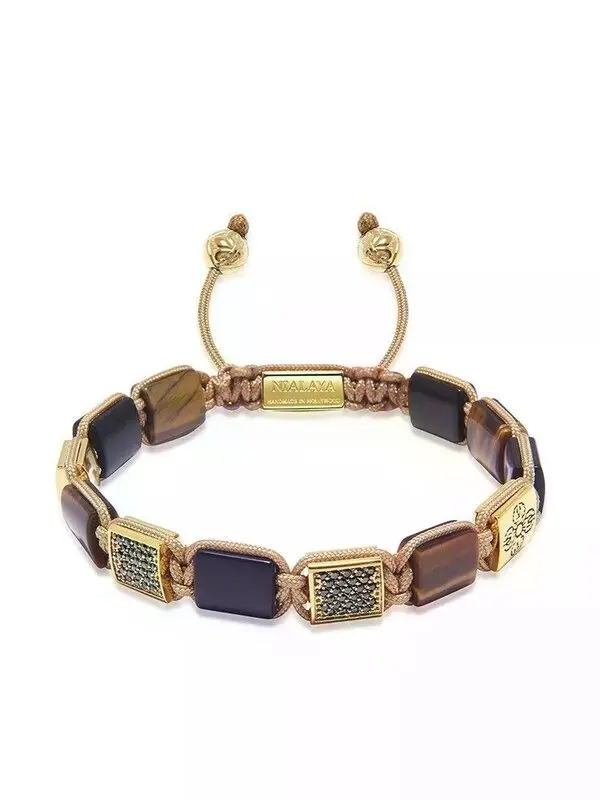 NIALAYA JEWELRY Engraved Charm Beaded Bracelet - Brown