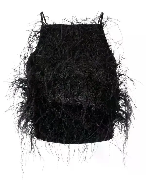 Cult Gaia Joey Ostrich Feather Blouse - Black