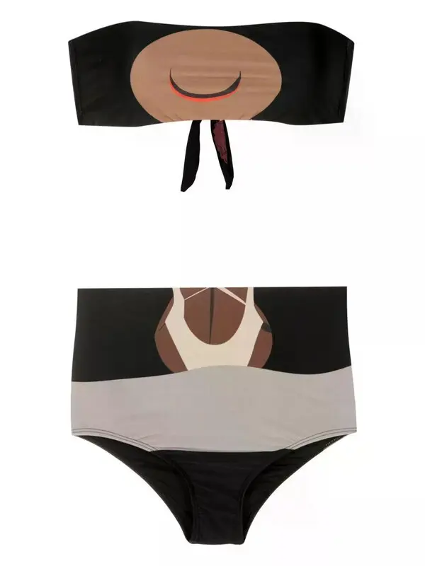AMIR SLAMA Graphic-print Bandeau Bikini - Black
