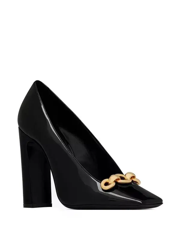 Saint Laurent Leather Glossy Finish Chain-link Pumps - Black