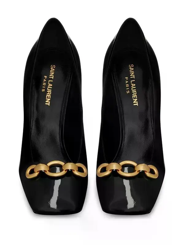 Saint Laurent Leather Glossy Finish Chain-link Pumps - Black
