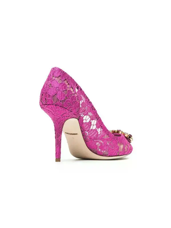 Dolce & Gabbana Taormina Lace Crystal Embellished Pumps - Pink