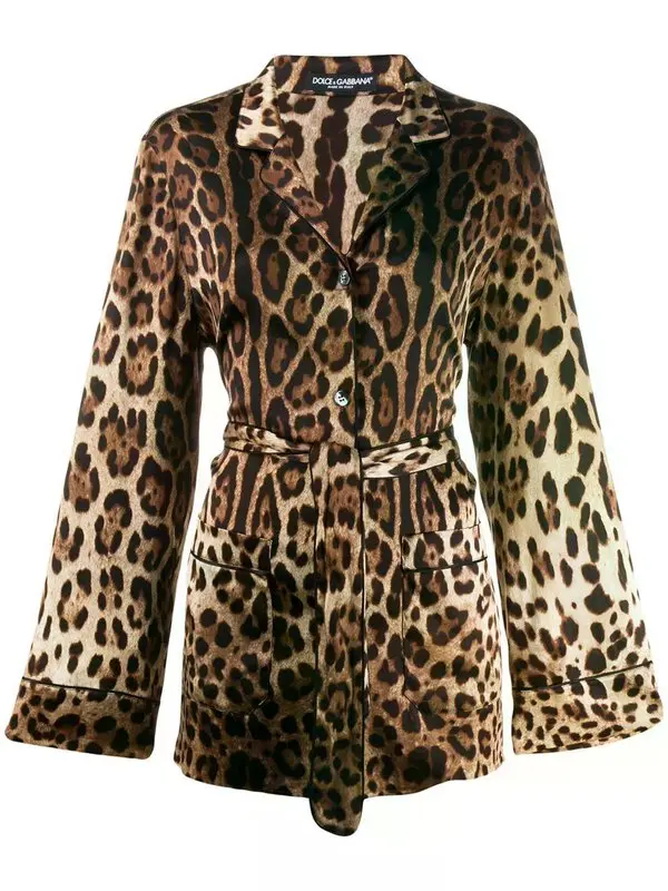 Dolce & Gabbana Leopard-print Belted Pajama Shirt - Brown