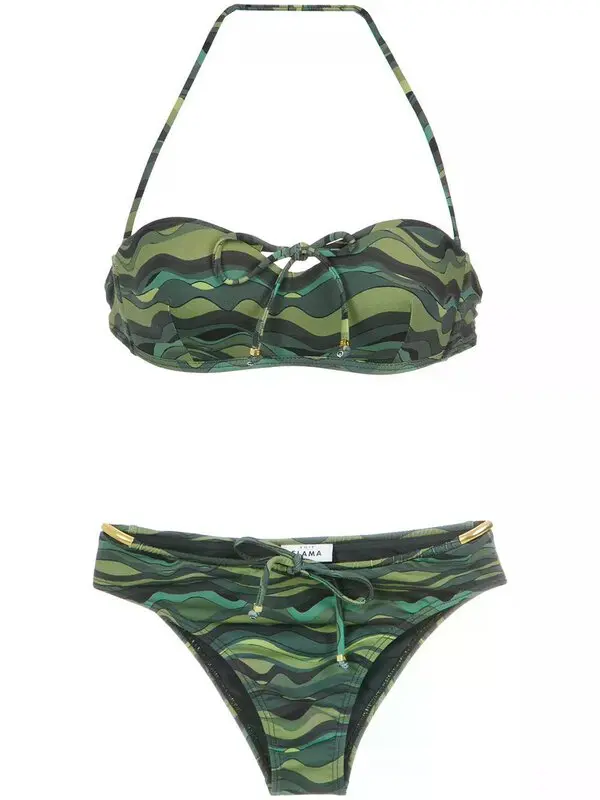 AMIR SLAMA Wave Print Bikini Set - Green