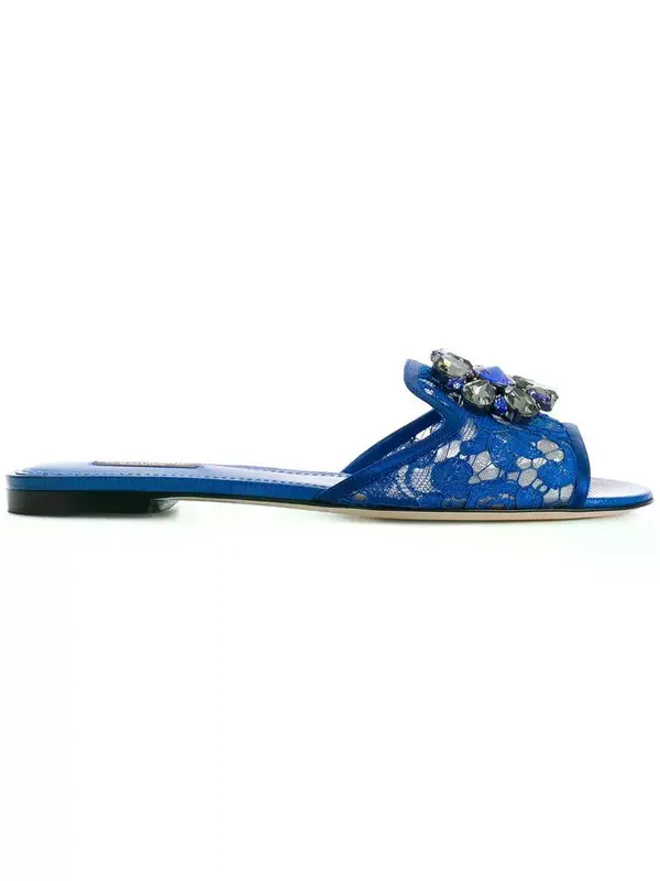 Dolce & Gabbana Bianca Rainbow Lace Embellished Sandals - Blue