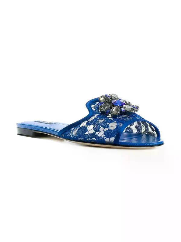 Dolce & Gabbana Bianca Rainbow Lace Embellished Sandals - Blue