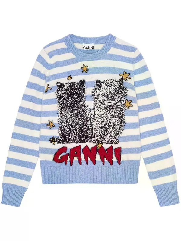 GANNI Graphic Cat Striped Sweater - Blue
