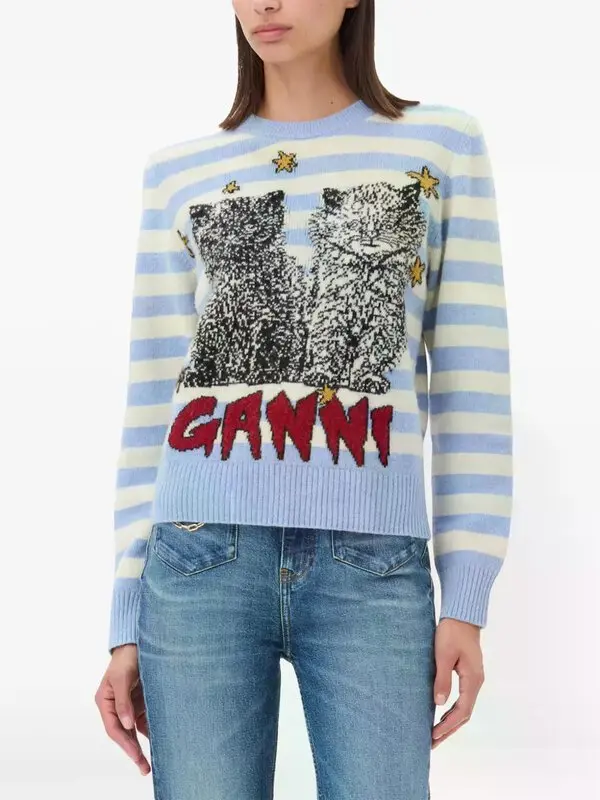 GANNI Graphic Cat Striped Sweater