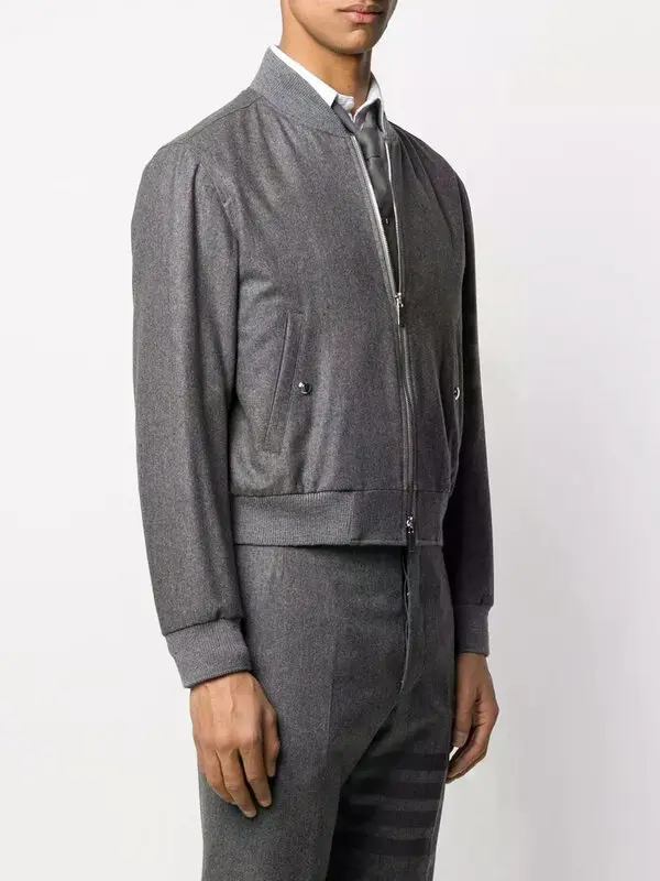 Thom Browne Tonal 4-bar Flannel Blouson Jacket - Grey