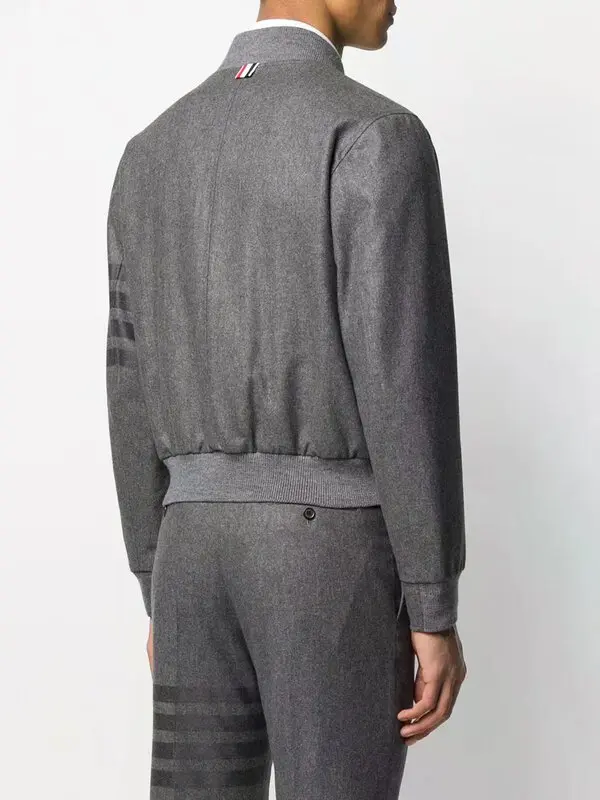 Thom Browne Tonal 4-bar Flannel Blouson Jacket - Grey