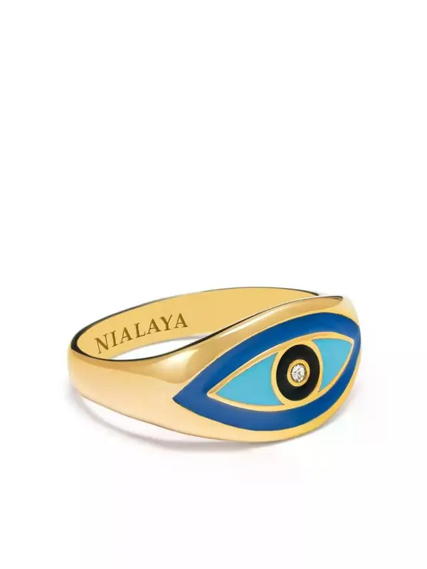 NIALAYA JEWELRY Large Evil Eye Ring - Gold