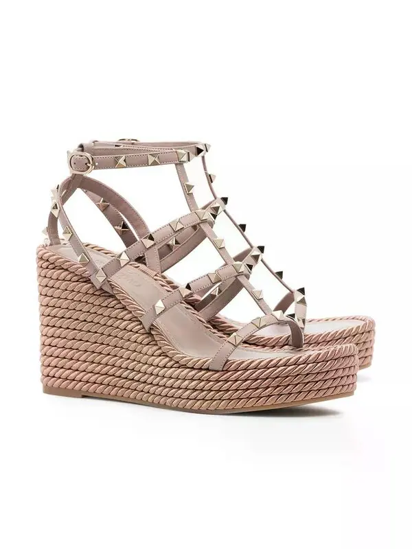 Valentino Garavani 95mm Rockstud Wedge Sandals - Pink