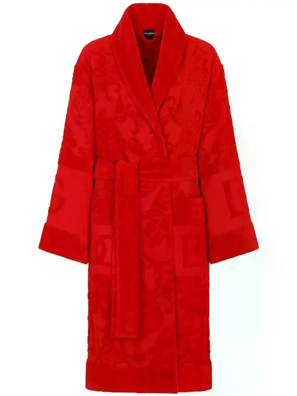 Dolce & Gabbana Terry Cotton Jacquard Bath Robe - Red