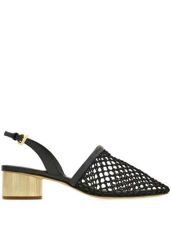 FERRAGAMO 40mm Mesh Leather Slingbacks - Black