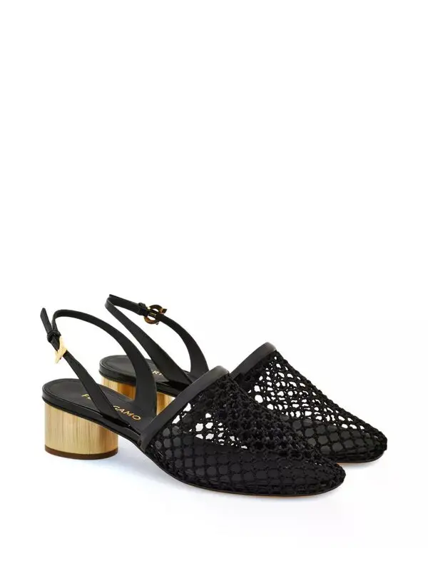 FERRAGAMO 40mm Mesh Leather Slingbacks - Black