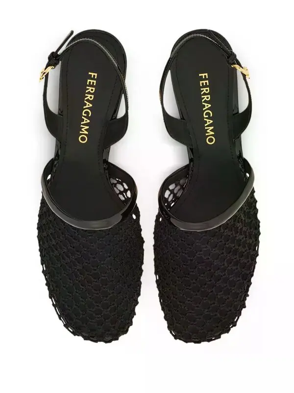 FERRAGAMO 40mm Mesh Leather Slingbacks - Black