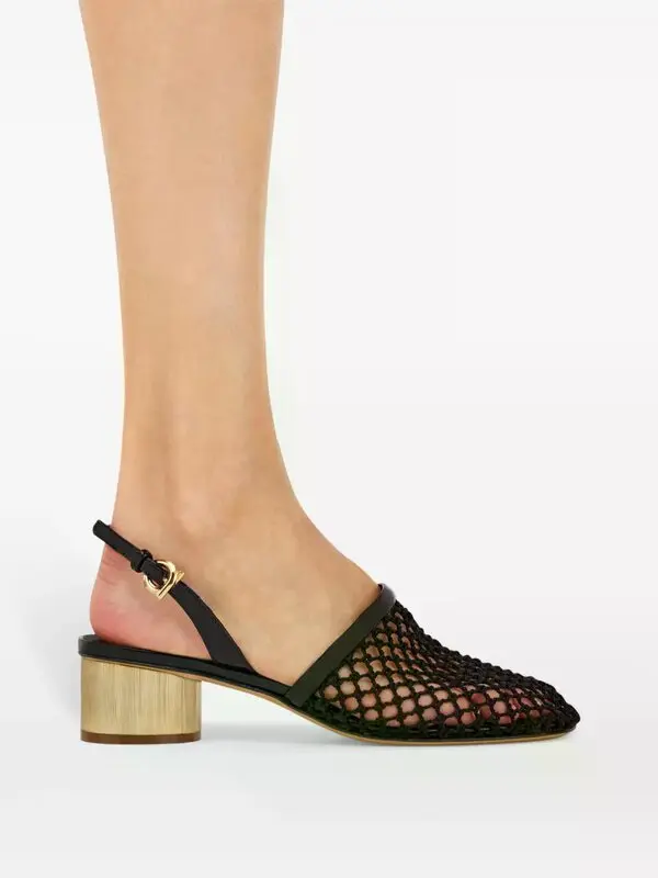 FERRAGAMO 40mm Mesh Leather Slingbacks - Black