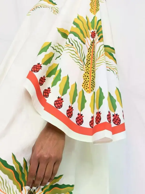 La DoubleJ Flying Palm Tree-print Poplin Kaftan Dress
