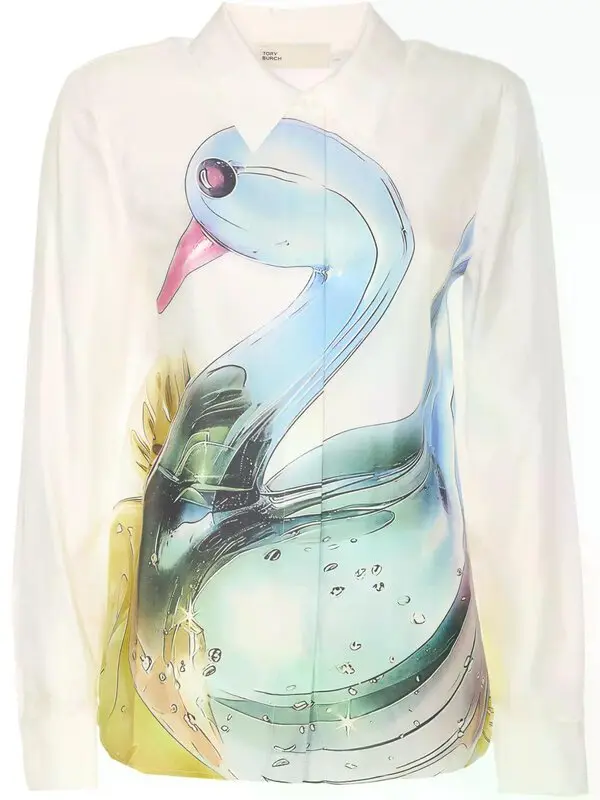 Tory Burch Silk Lucky Duck Shirt - White