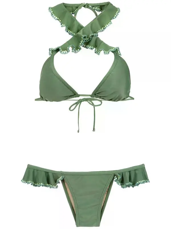 AMIR SLAMA Ruffled Brazilian Bikini - Green