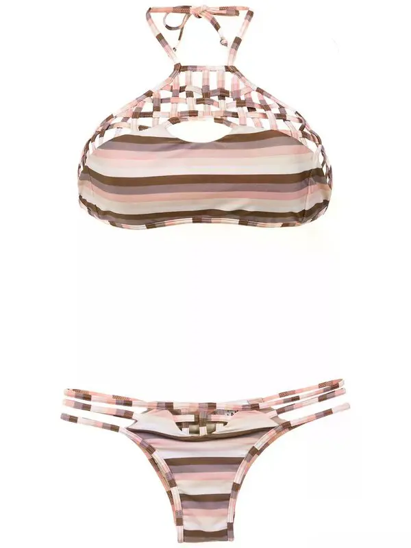 AMIR SLAMA Striped Bikini Top - Brown