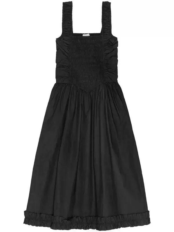 GANNI Ruched Poplin Dress