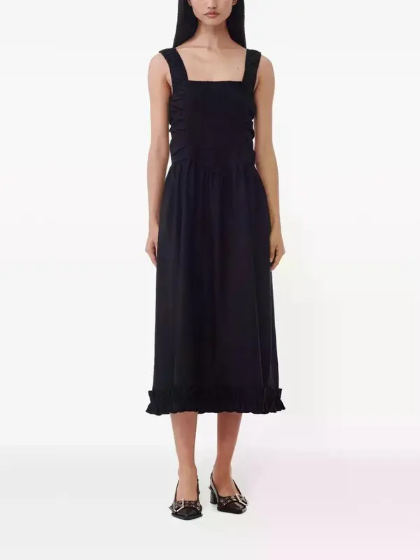 GANNI Ruched Poplin Dress