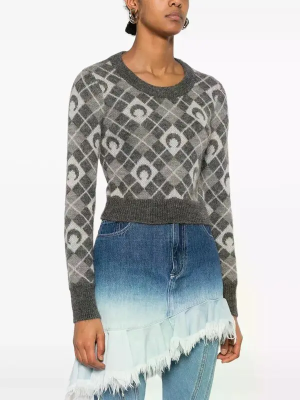MARINE SERRE Moon Argyle Knit Sweater - Grey