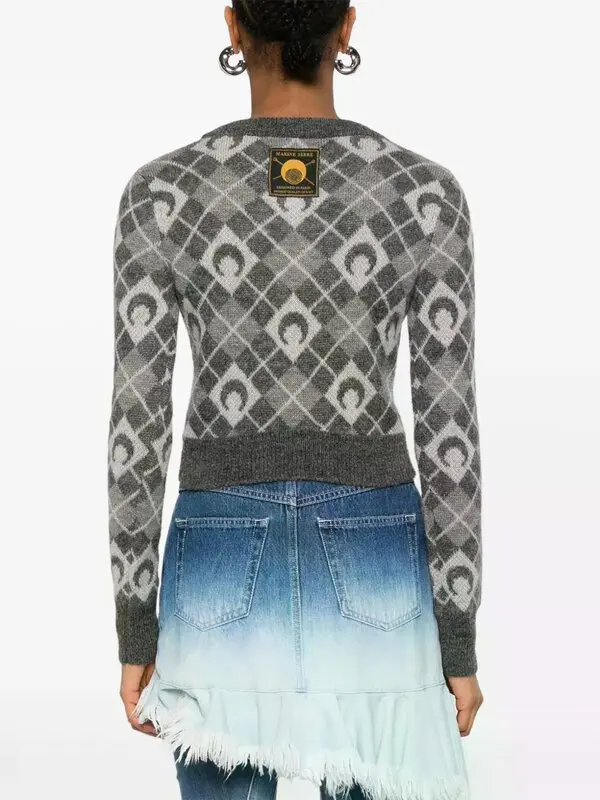 MARINE SERRE Moon Argyle Knit Sweater - Grey