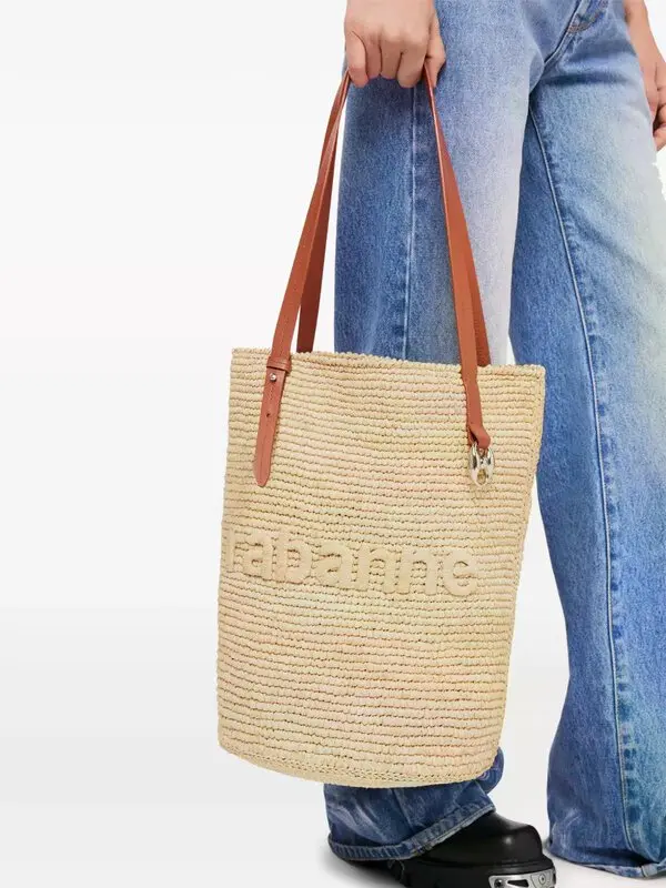 Rabanne Logo-embroidered Raffia Tote Bag