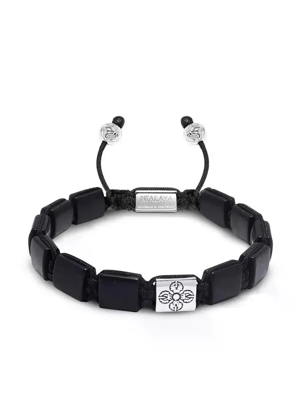 NIALAYA JEWELRY Engraved Charm Beaded Bracelet - Black