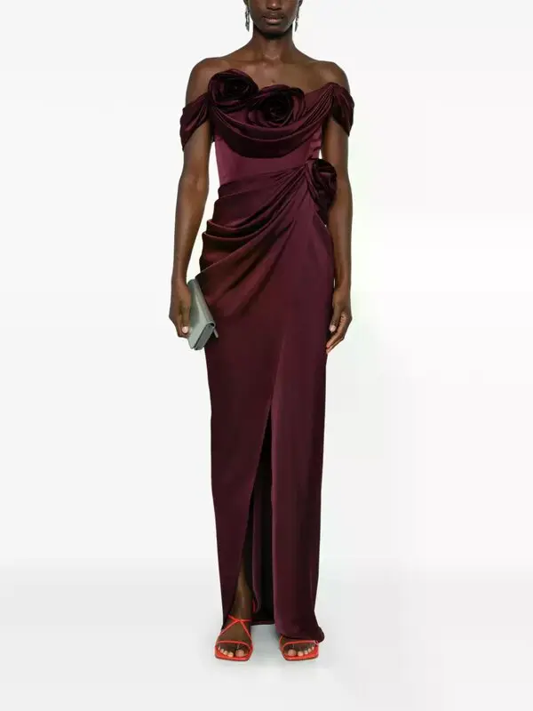 ANA RADU Floral-appliqué Draped Gown