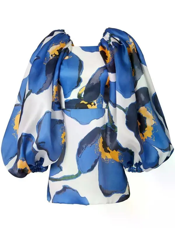 Carolina Herrera Floral Print Balloon Sleeve Mini Dress - White