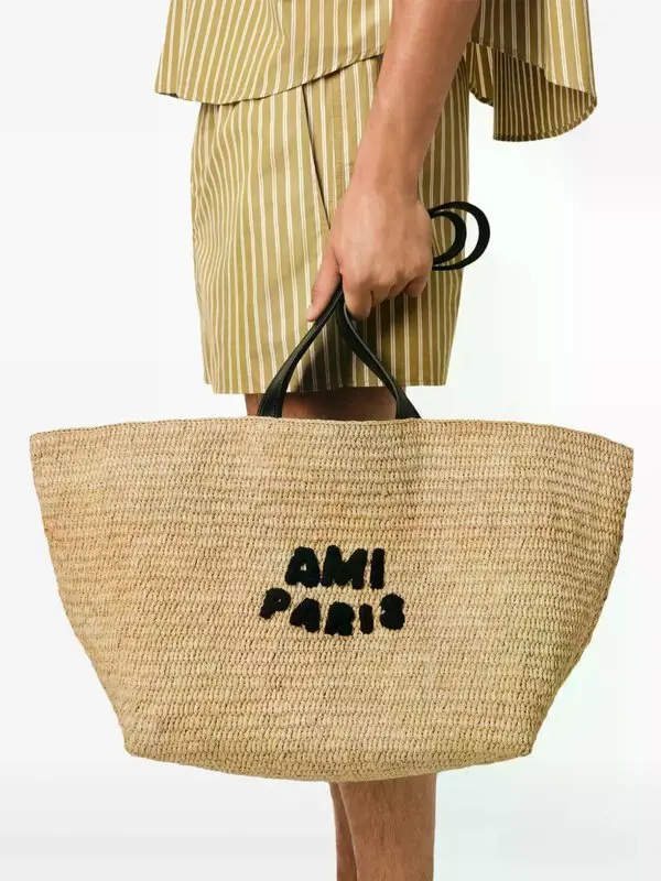 AMI Paris Raffia Tote Bag With Logo Patch