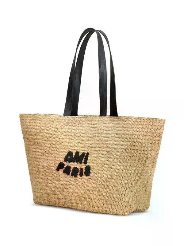 AMI Paris Raffia Tote Bag With Logo Patch