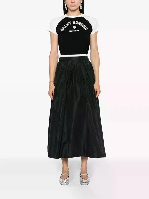 Maje Contrast Waistband Midi Skirt