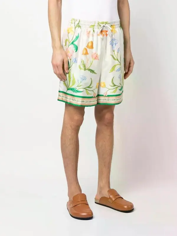 Casablanca L'arche De Fleurie Silk Shorts - White