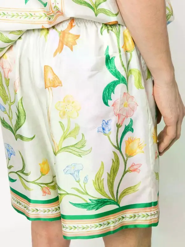 Casablanca L'arche De Fleurie Silk Shorts - White