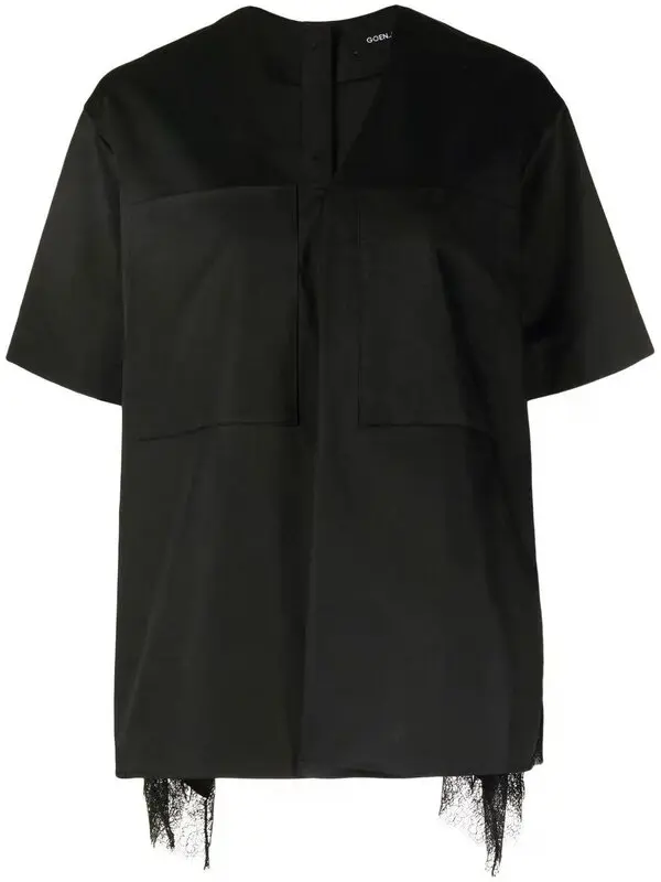 Goen.j Lace-trimmed Short-sleeve Blouse - Black