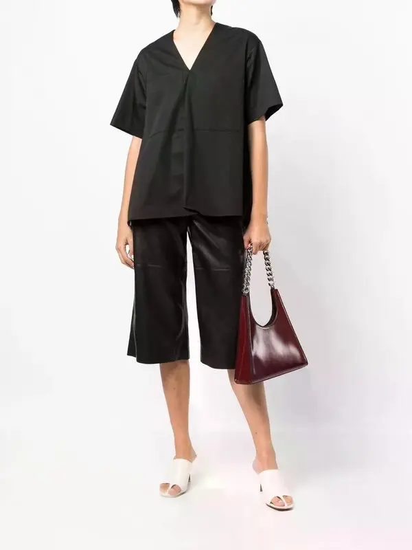 Goen.j Lace-trimmed Short-sleeve Blouse - Black