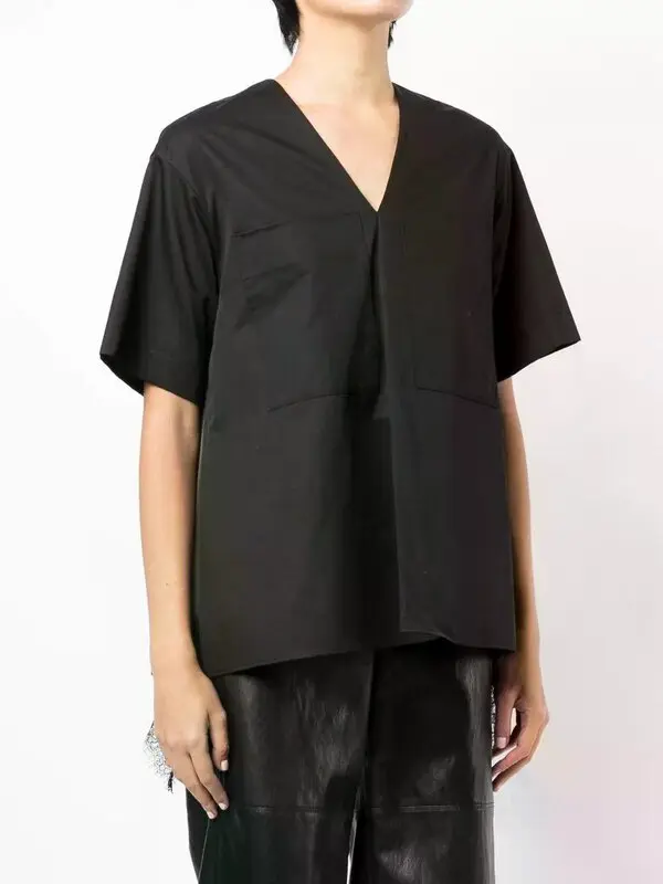 Goen.j Lace-trimmed Short-sleeve Blouse - Black
