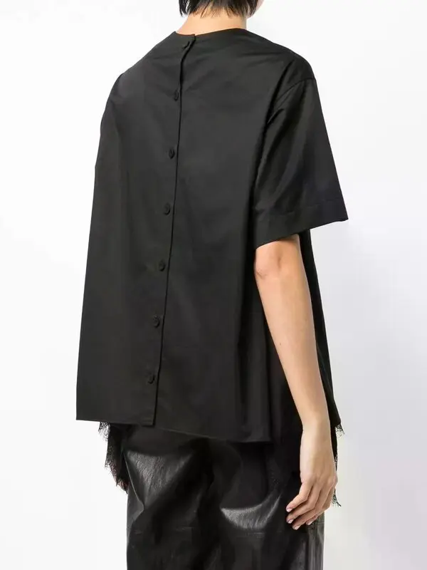 Goen.j Lace-trimmed Short-sleeve Blouse - Black
