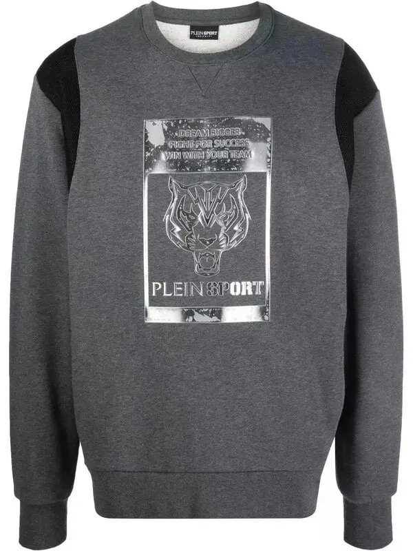 PLEIN SPORT Tiger-head Logo-print Sweatshirt - Grey