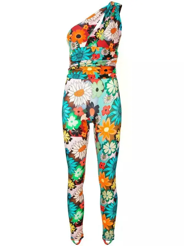 AMIR SLAMA Floral-print One-shoulder Jumpsuit - Multicolour